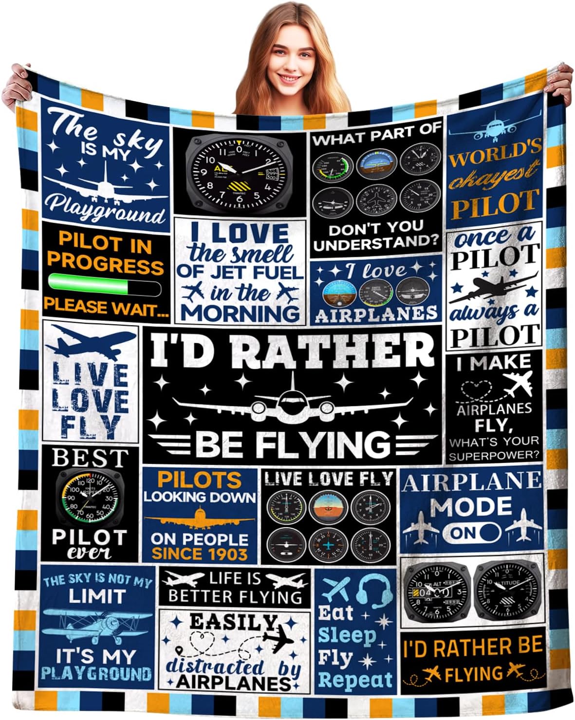 Airplane Blanket Pilot Gifts for Men Airplane Stuff Throw Blanket with ...