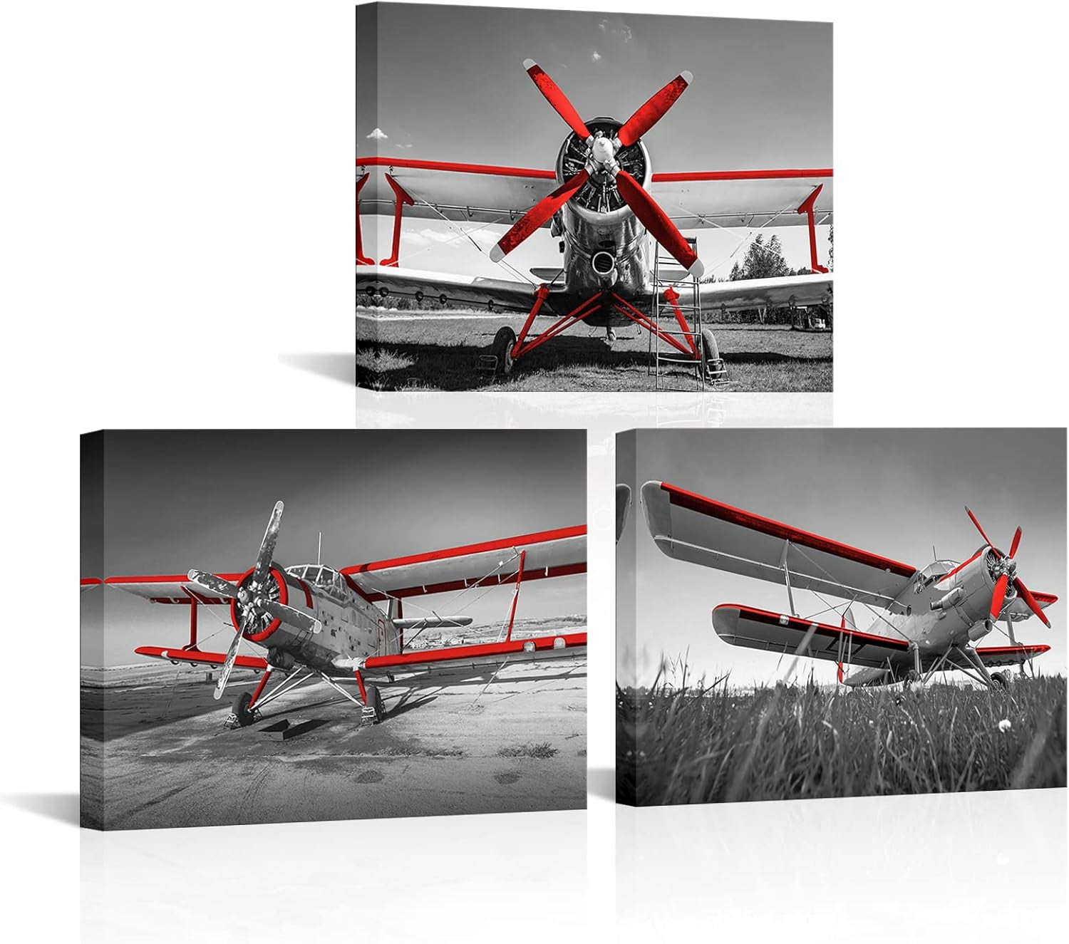 Airplane Canvas Wall Art Red Jet Paintings Aircraft Pictures Red and ...