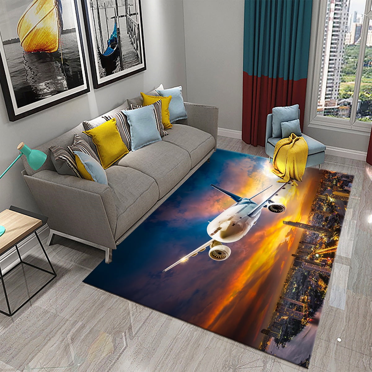 Airplane Carpet Sky Sunset Scene Area Mat for Kitchen Bathroom Entrance ...
