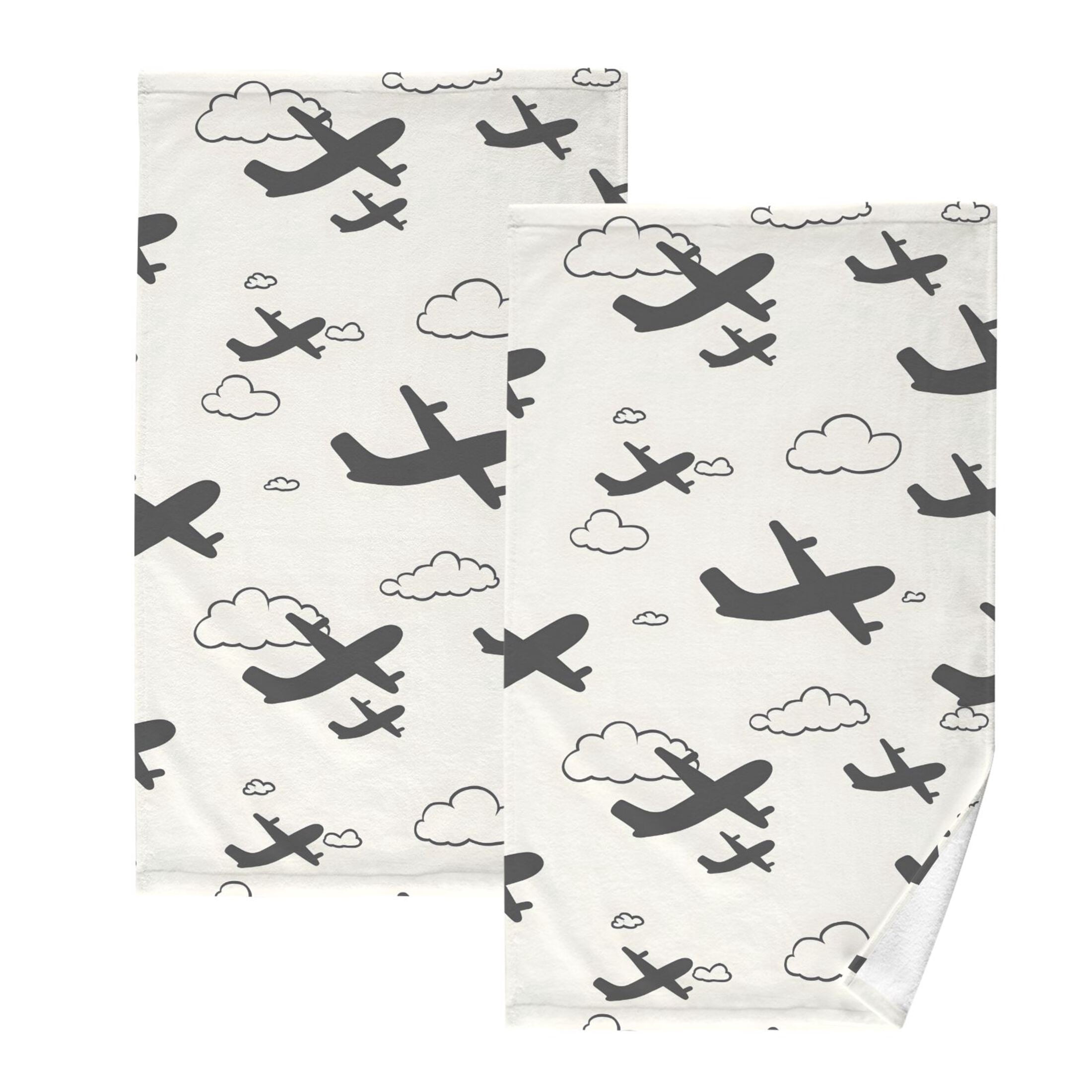 Airplane Cloud Pattern Cotton Towel Set Face Hand Towels 2 Pack Soft ...