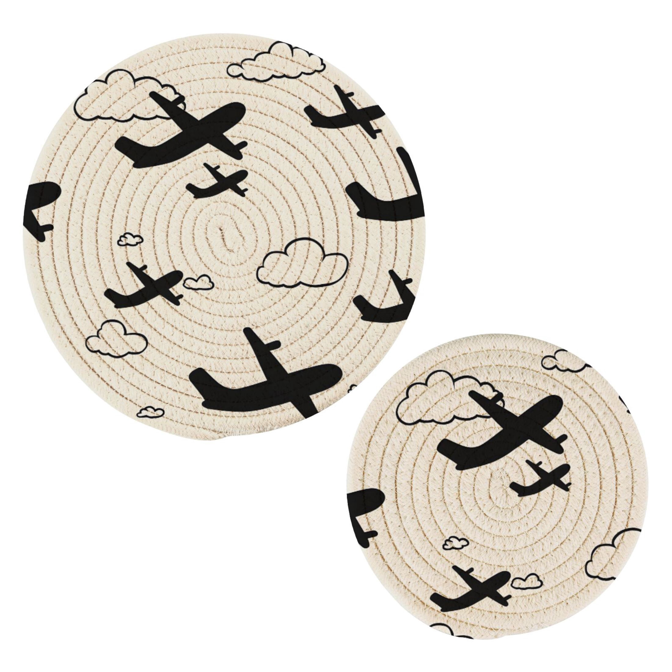 Airplane Cloud Pattern Cotton Trivets Potholders Set of 2 Handmade Heat ...
