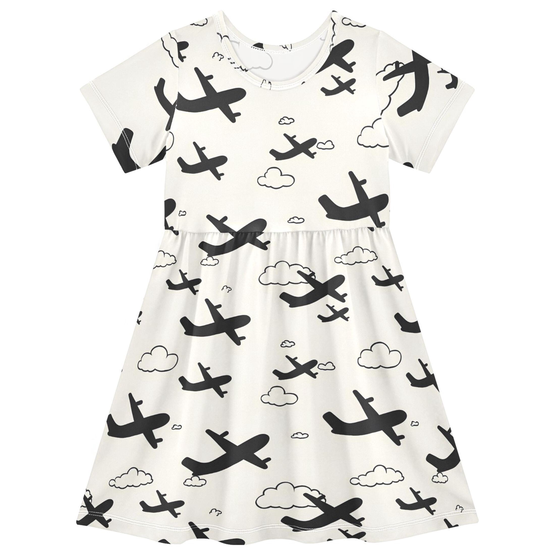 Airplane Cloud Short Sleeve Dress A-Line Cute Midi Casual Sundress 2-8 ...