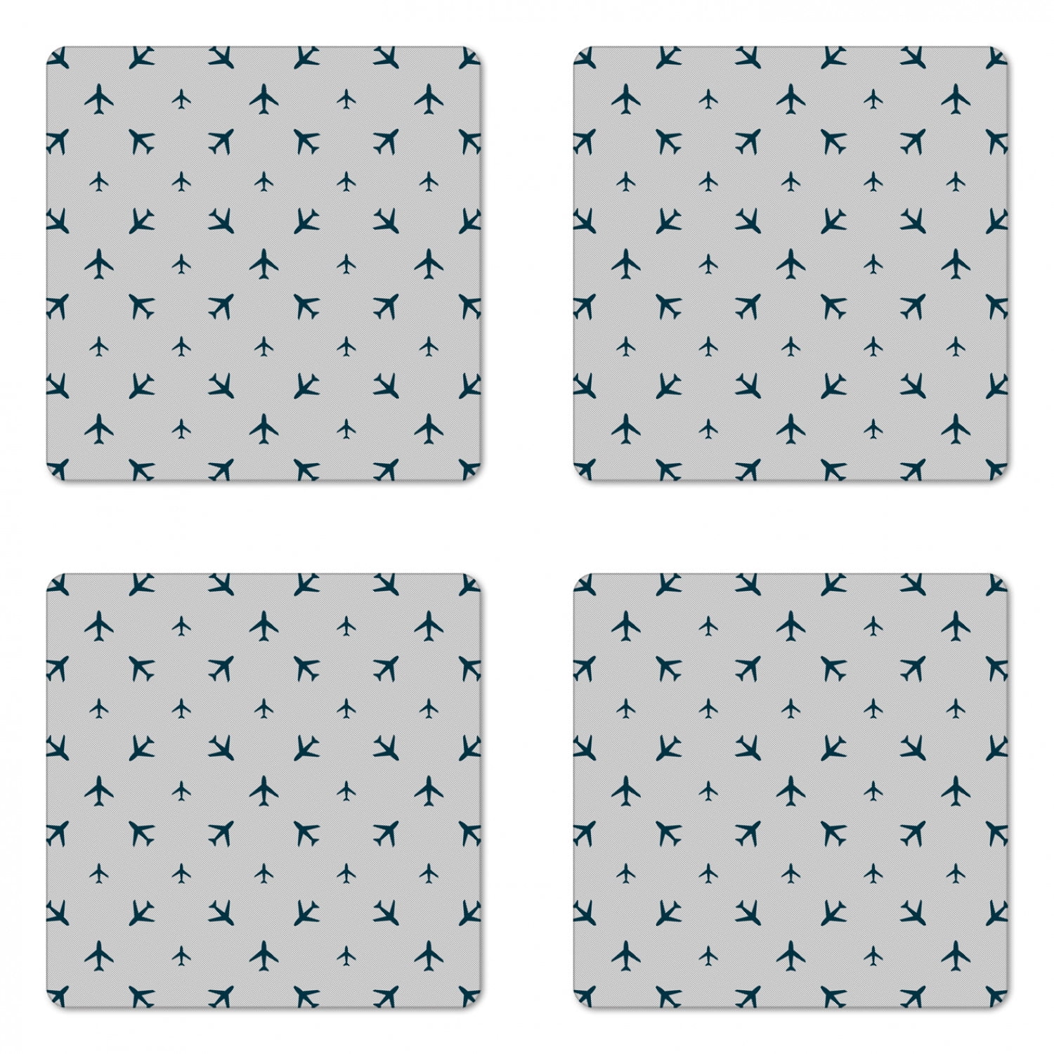 Airplane Coaster Set of 4, Diagonal Stripes Travel Silhouettes Vacation ...