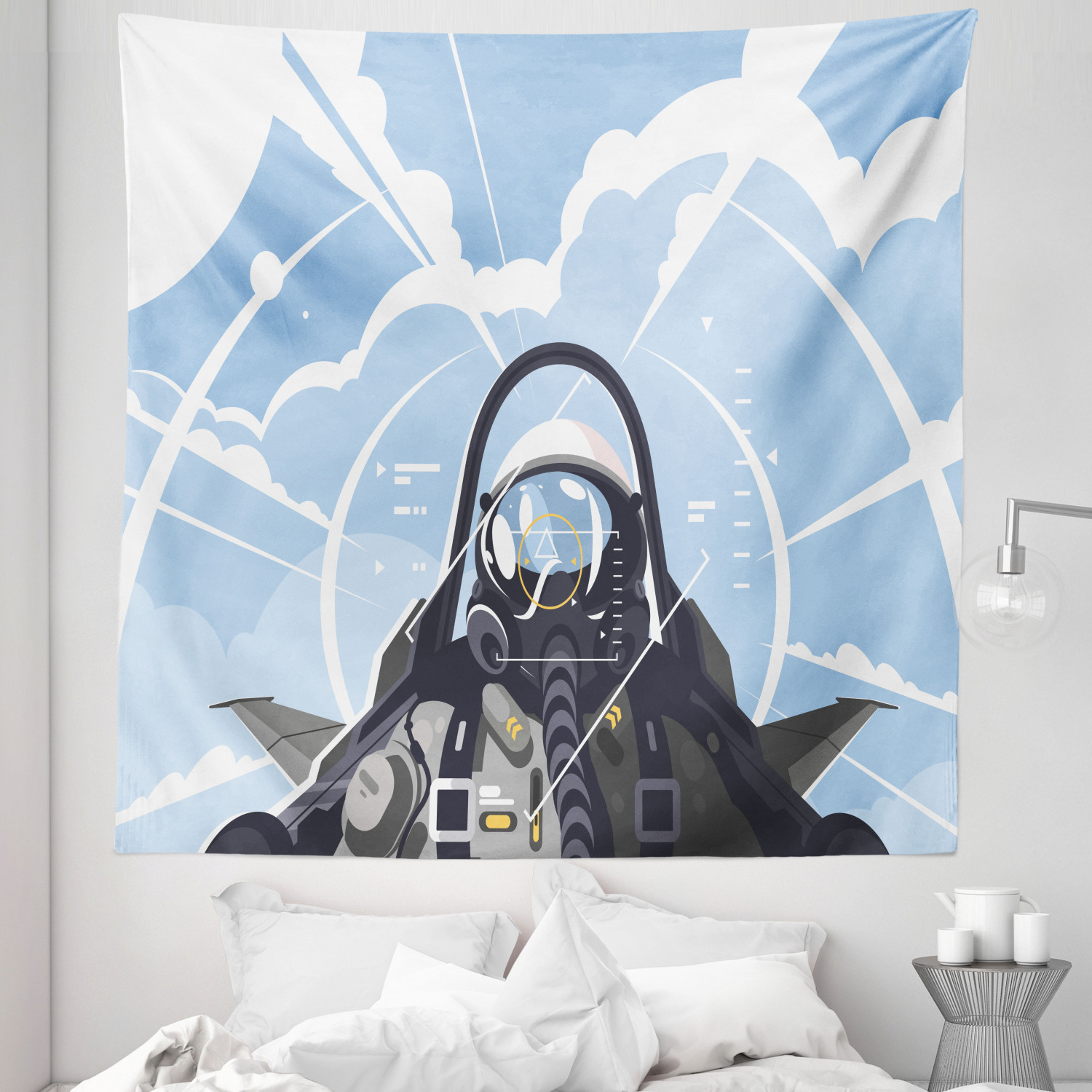 Airplane Cockpit Tapestry, Modern Illustration Flight Aeroplane Airshow ...