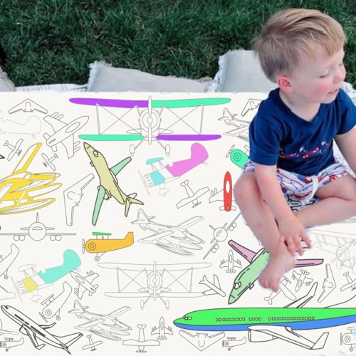 Airplane Coloring Tablecloth – 6' x 3' Giant Disposable Table Cover ...