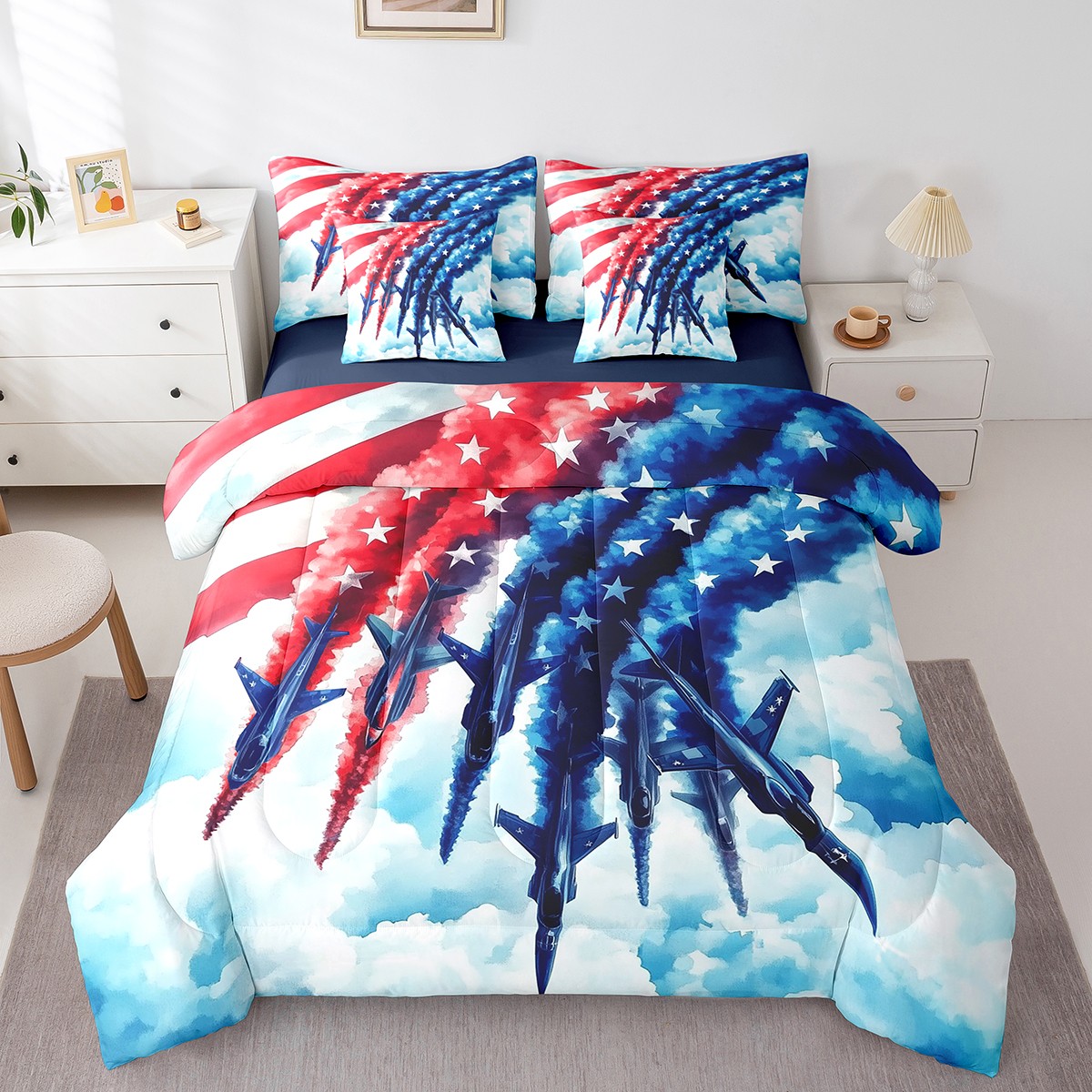 Airplane Comforter Set Full,Indepandence Day Figher Plane Sky Freedom ...