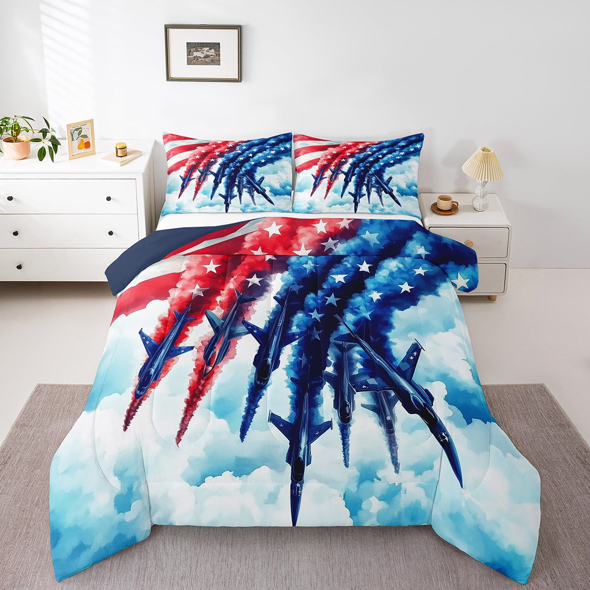 Airplane Comforter Set,Indepandence Day Figher Plane Sky Freedom ...