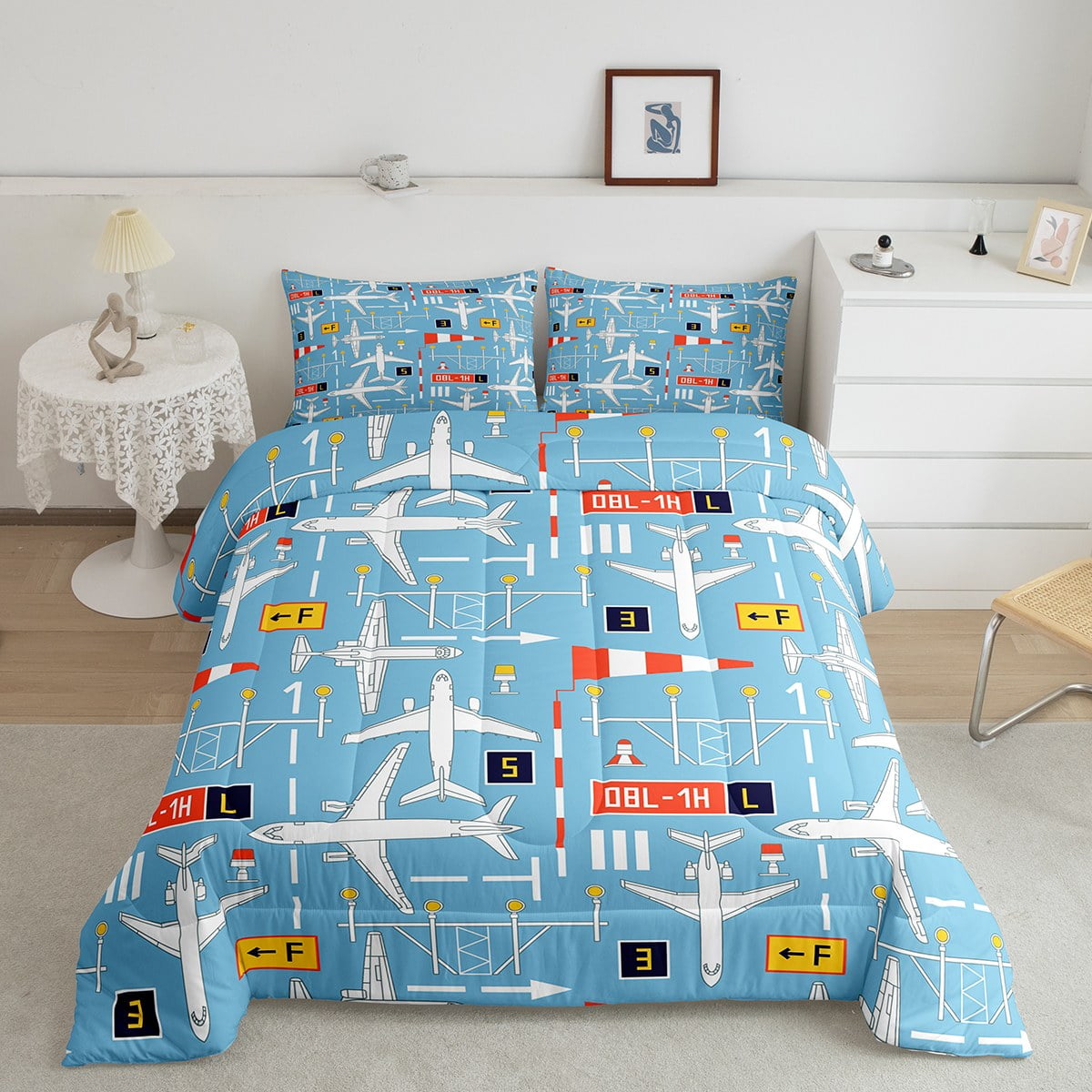 Airplane Comforter Set King Size Passenger Airplanes Bedding Teens ...