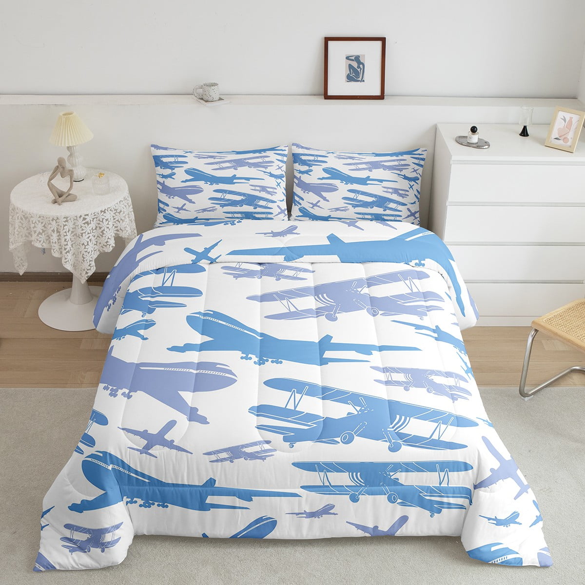 Airplane Comforter Set Aviation Aircraft Sketch Bedding Set Queen ...