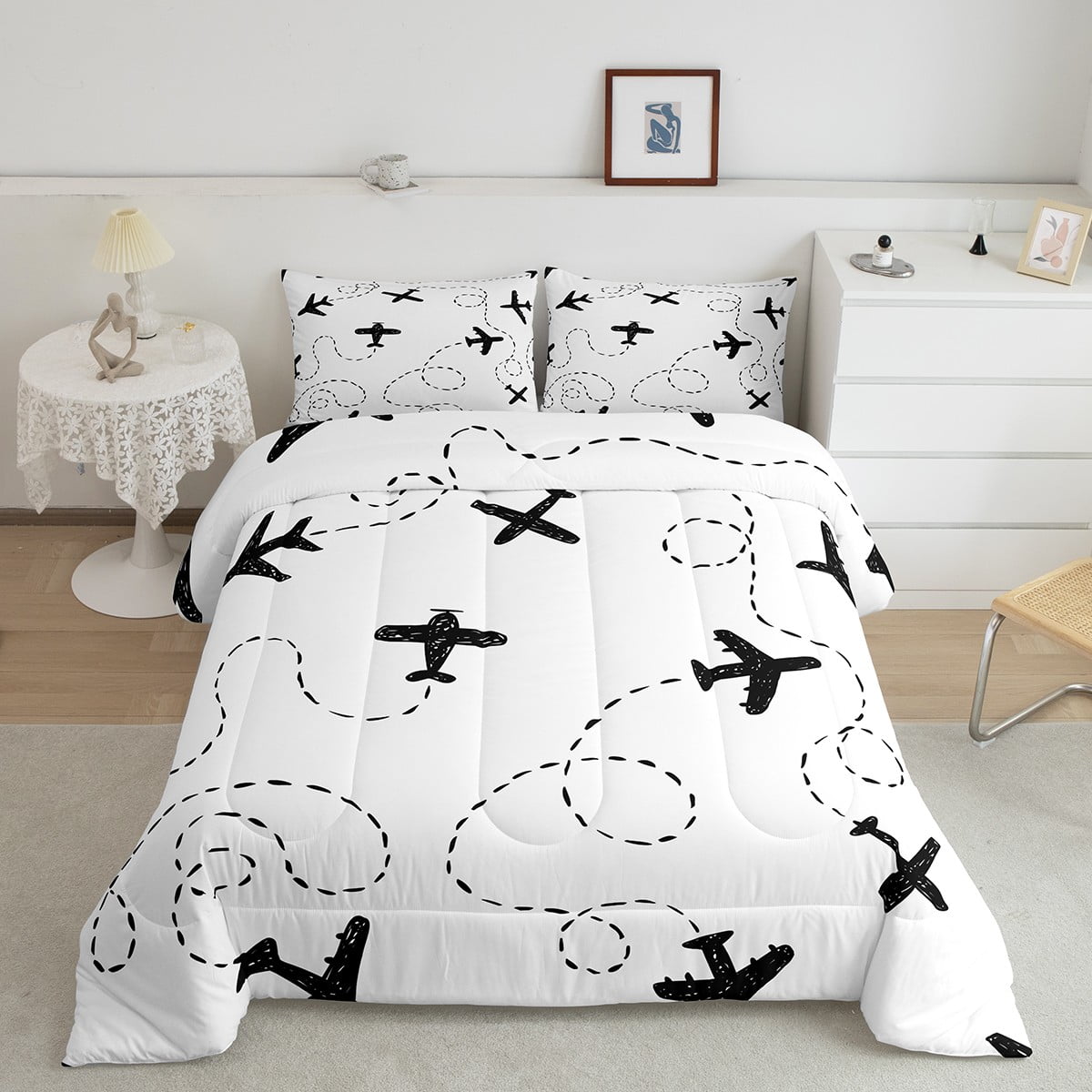 Airplane Comforter Set Black Aviation Aircraft Bedding Set Twin,Fighter ...