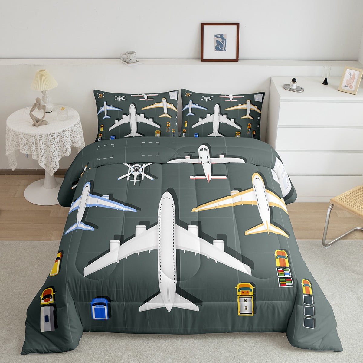 Airplane Comforter Set Cars Helicopter Aircraft Toddler Bedding Set ...