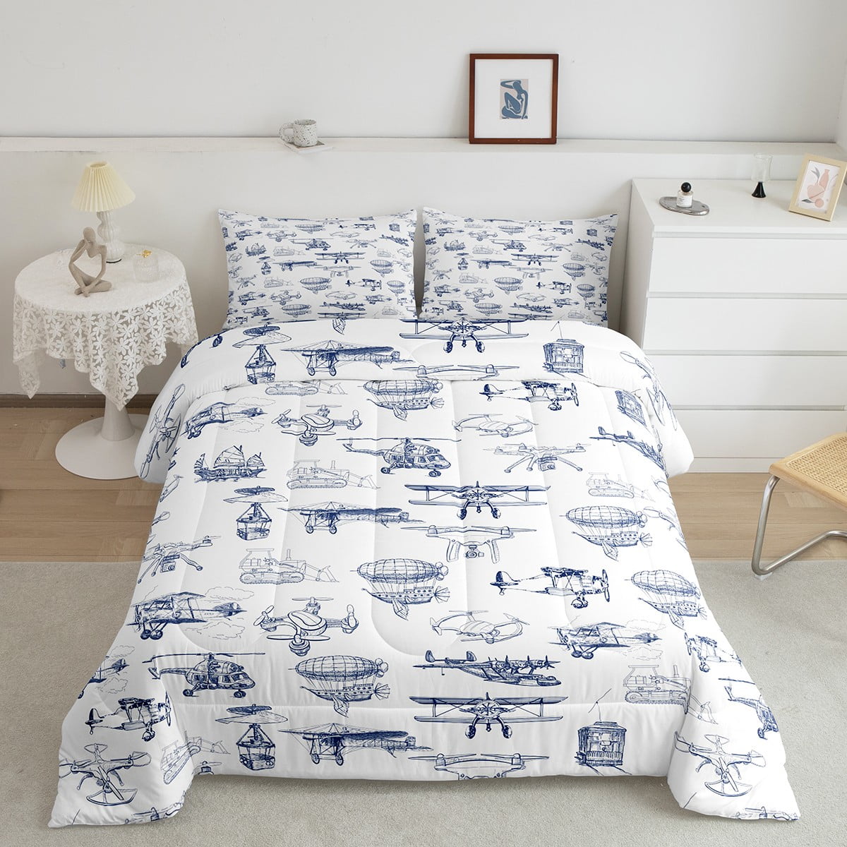 Airplane Comforter Set Construction Quilt King,Cars Tank Helicopter ...