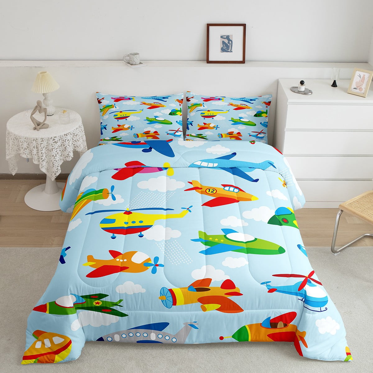 Airplane Comforter Set Multicolor Aircraft Bedding Set Full,Watercolor ...