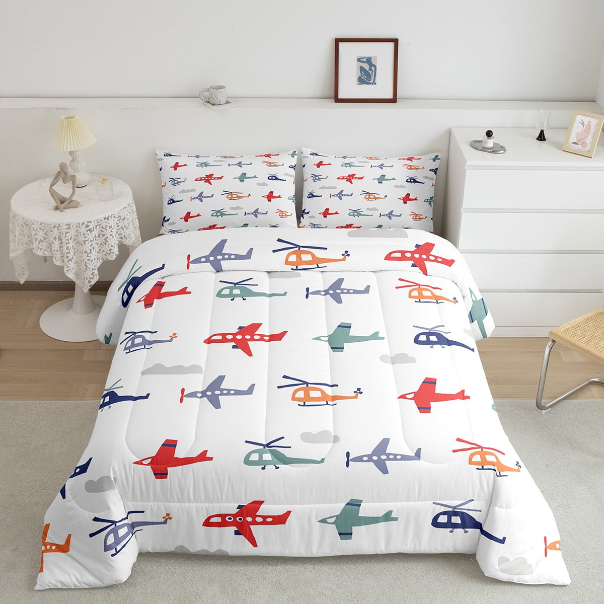 Airplane Comforter Set Multicolor Aircraft Bedding Set Queen,Watercolor ...