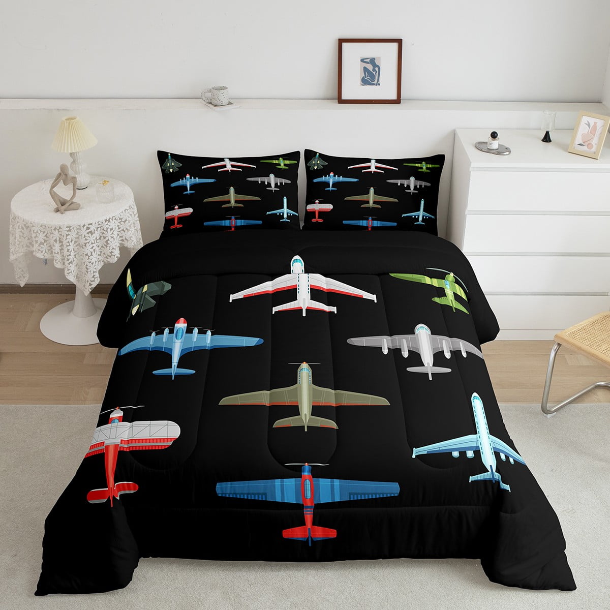 Airplane Comforter Set Vintage Aircraft Toddler Bedding Set Full ...