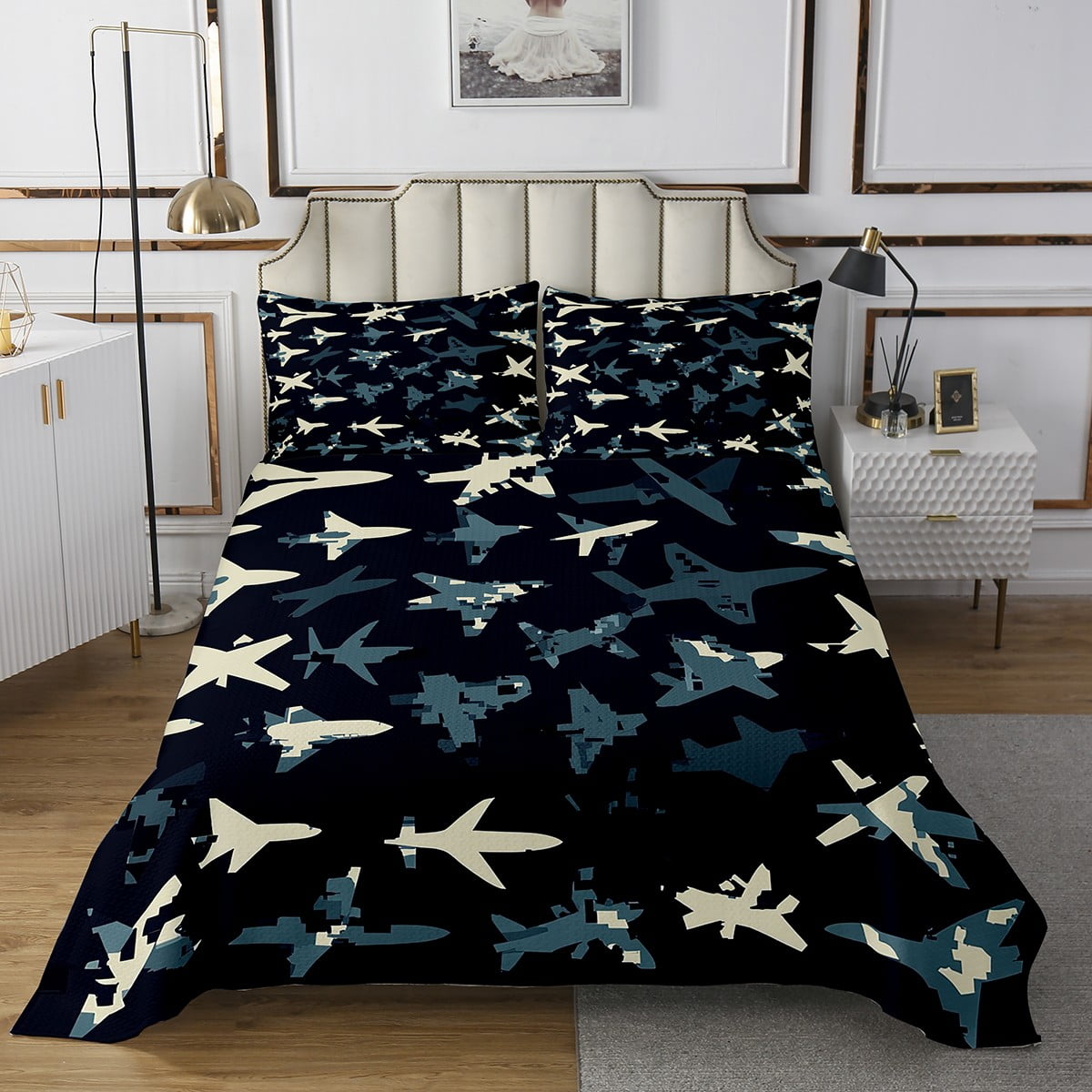Airplane Coverlet Set for Teens Adults,Cartoon Aircraft Quilt Set Queen ...