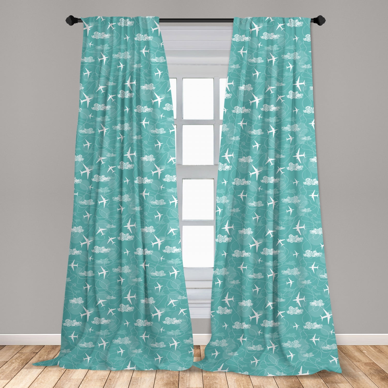 Ambesonne Airplane Curtains, Disoriented Jet Flight, Pair of 28"x63 ...