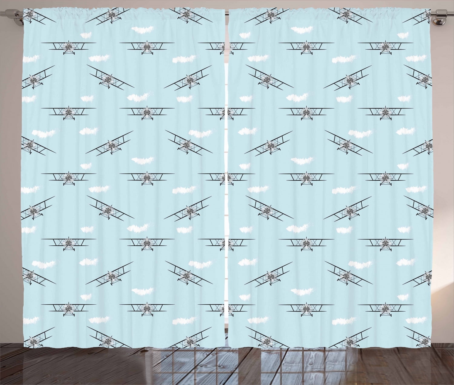 Ambesonne Airplane Curtains 2 Panel Set, Old Aircraft Biplanes, 108" x ...