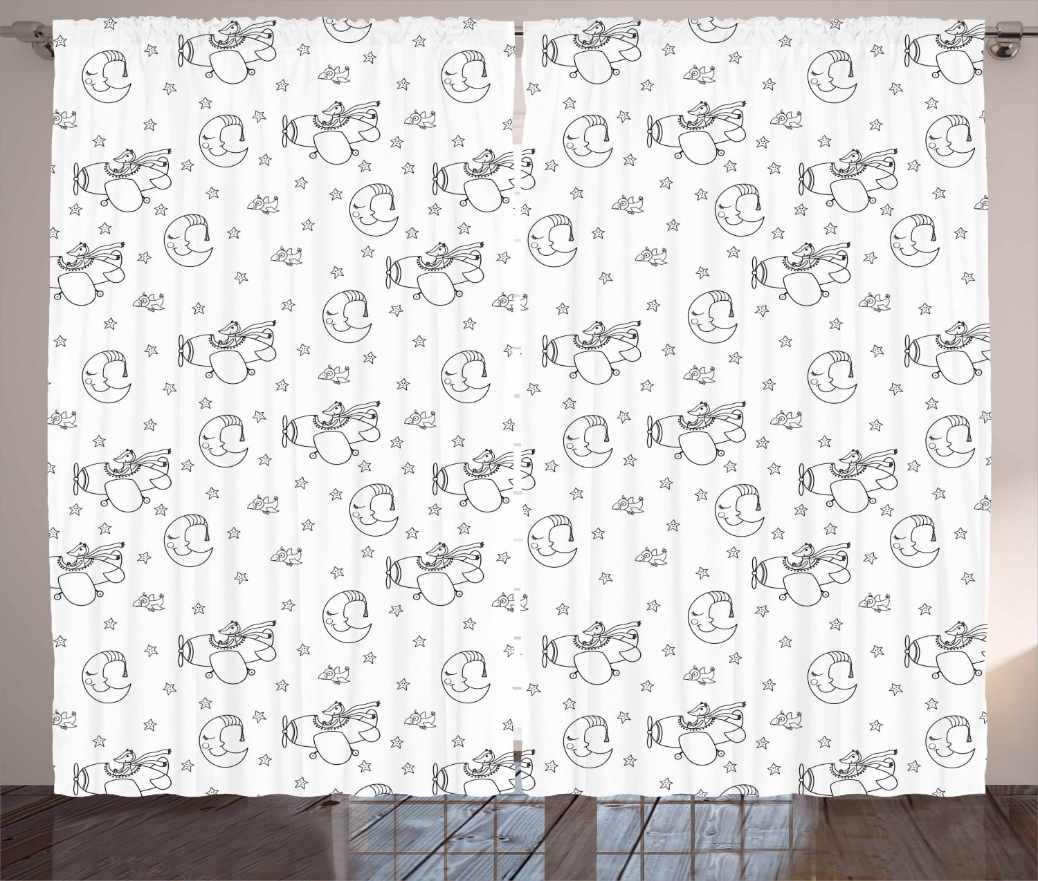 Ambesonne Airplane Curtains 2 Panel Set, Restful Sleep Pattern, 108" x ...