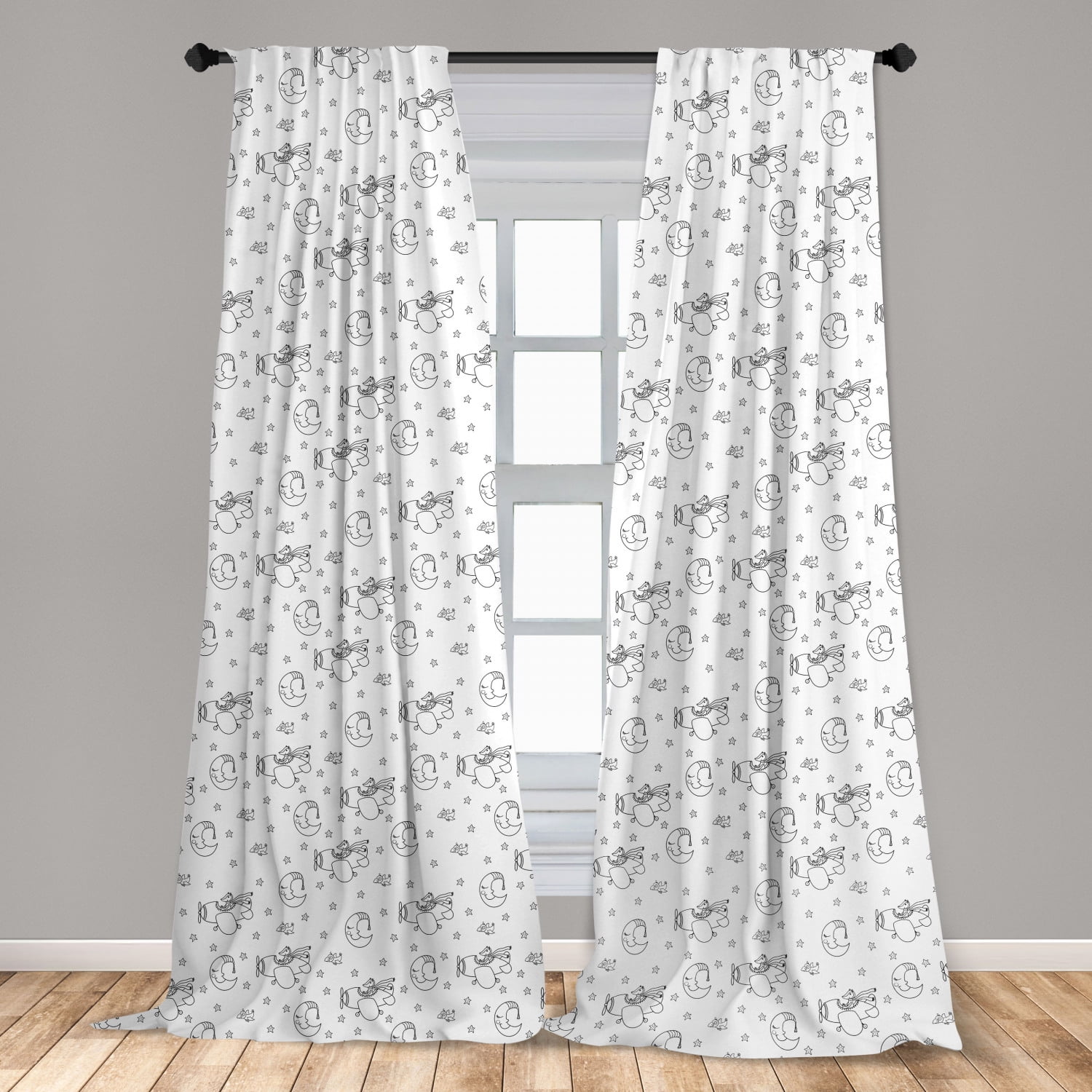 Airplane Curtains 2 Panels Set, Restful Night Theme Pattern with ...
