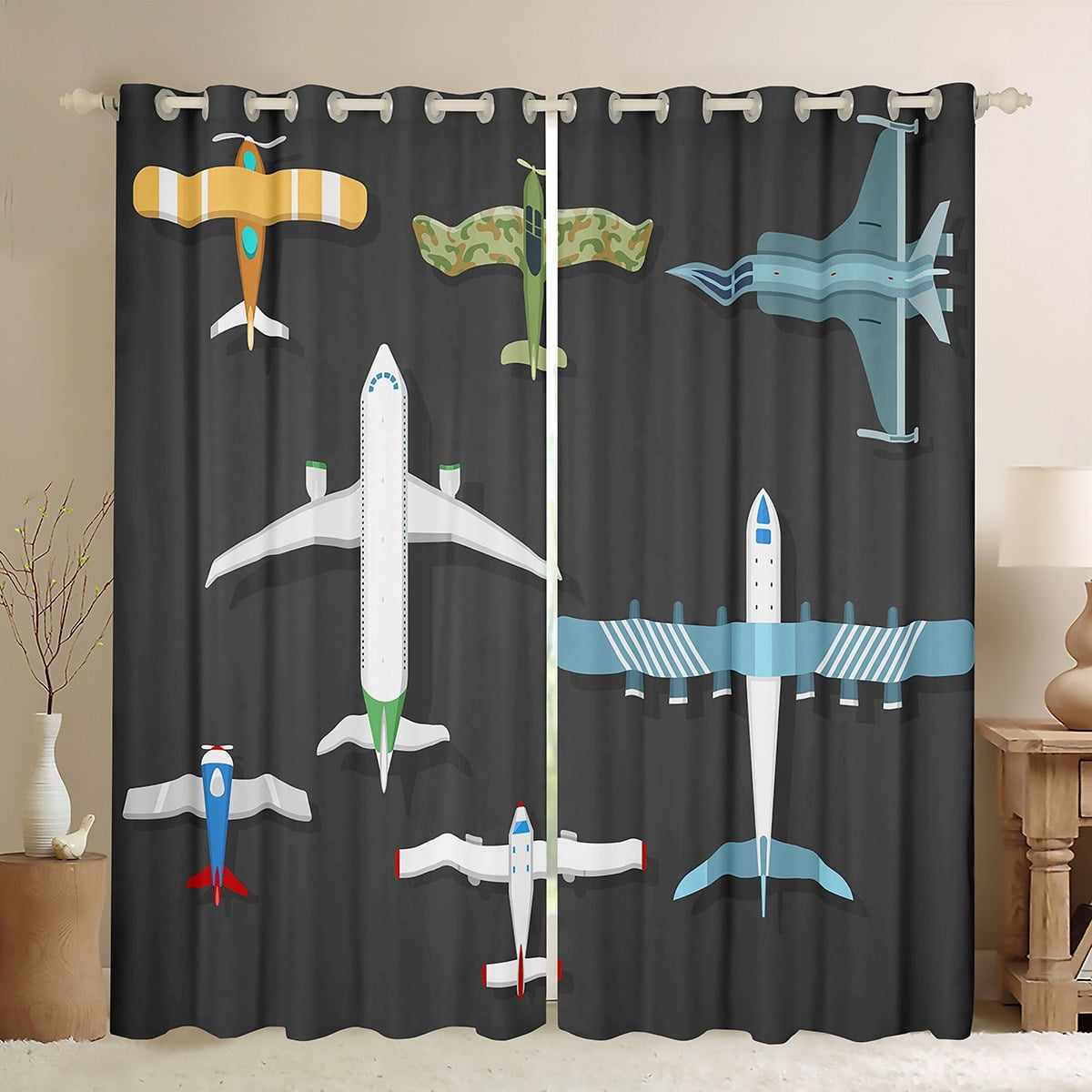 Airplane Curtains 42"x63" Set of 2 Panels,Aircraft Print Window ...