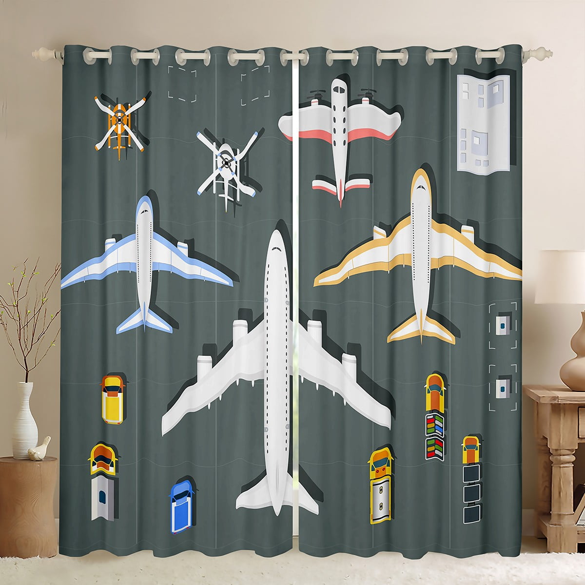 Airplane Curtains Cars Helicopter Aircraft Blackout Curtains 2 Panels ...
