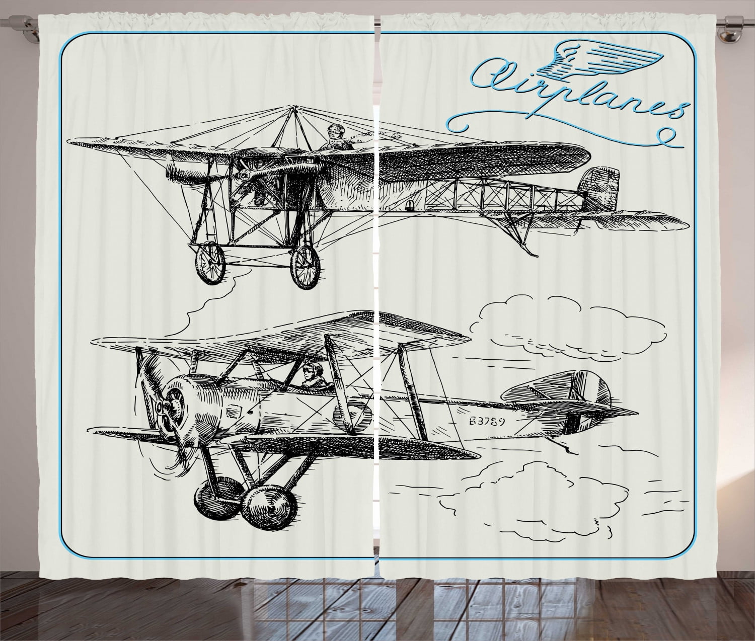 Ambesonne Nostalgic Curtains 2 Panel Set, Aircraft Jets in Sky, 108" x ...