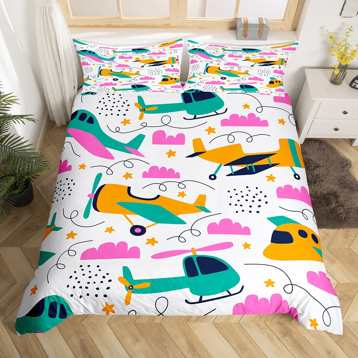 Airplane Duvet Cover Airliner Aircraft King Bedding Sets for Boys Kids ...