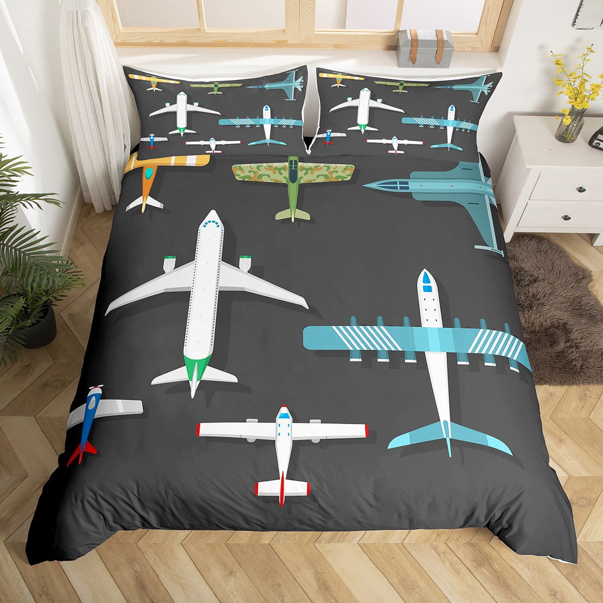 Airplane Duvet Cover Queen Size,Aircraft Print Comforter Cover for Kids ...