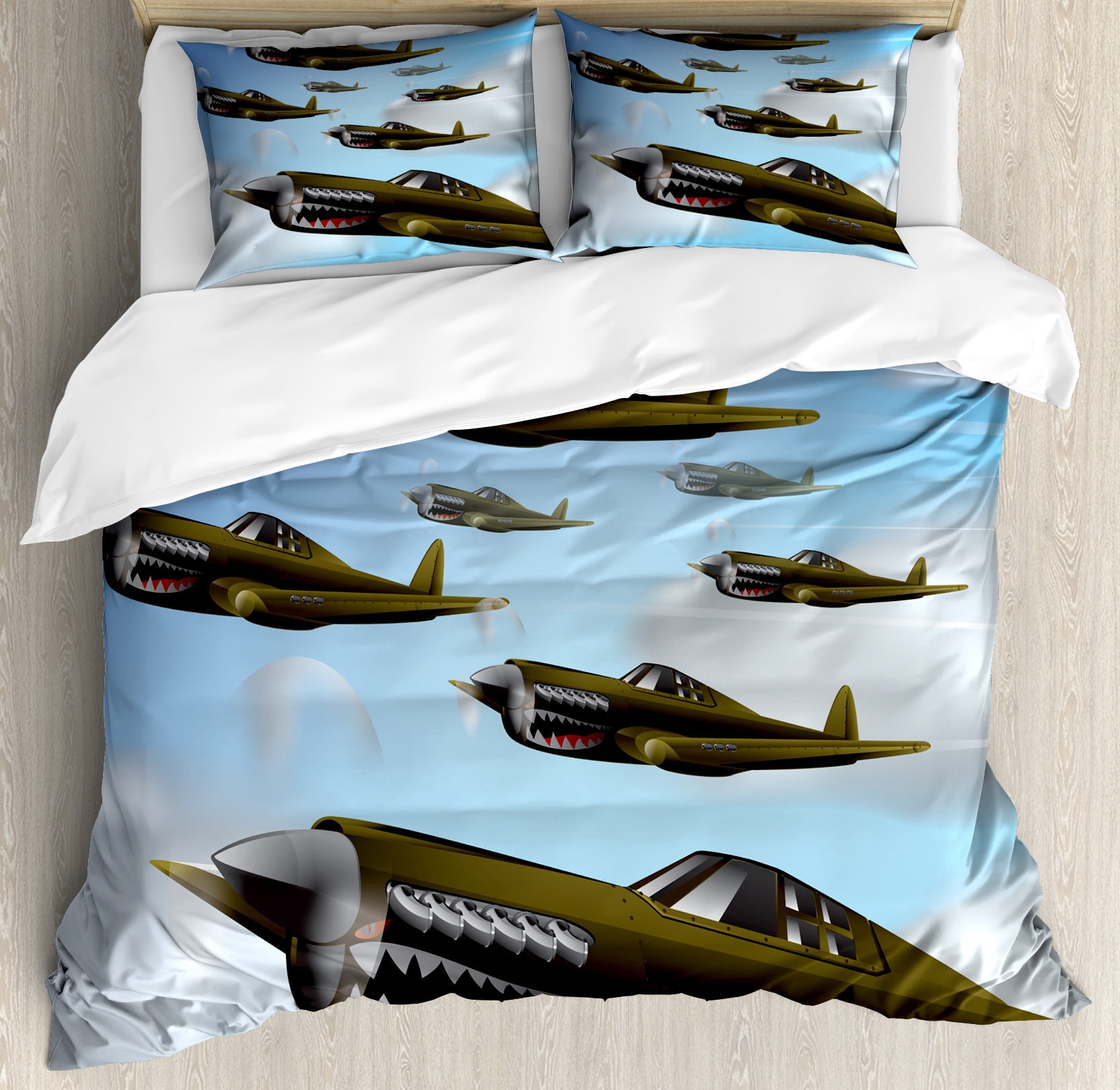 Airplane Duvet Cover Set, Fighter Aircrafts up in Air Flight Machinery ...