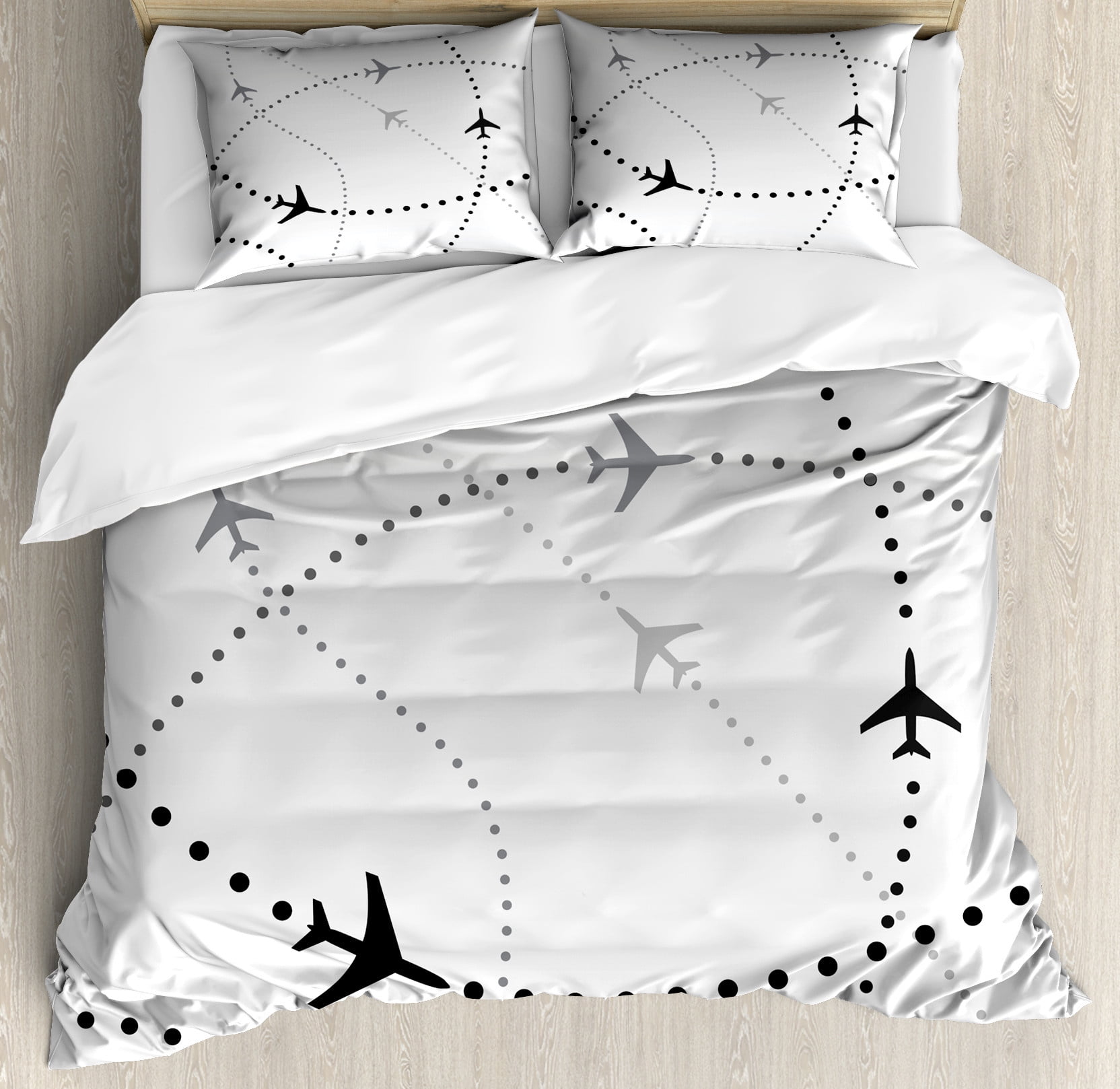 Airplane Duvet Cover Set, Illustration of Dotted Traces Flying Elements ...