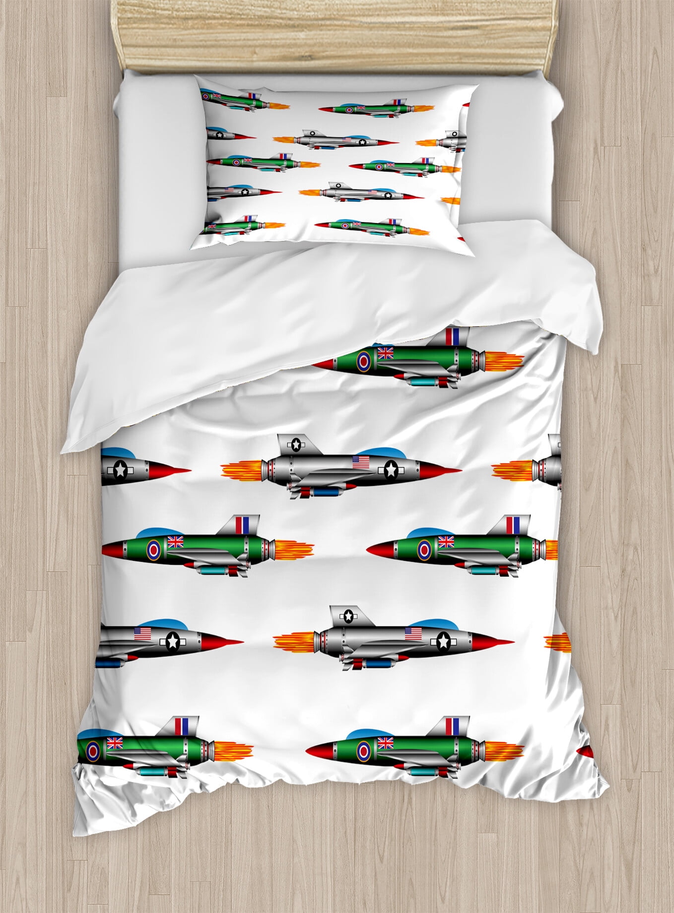 Airplane Duvet Cover Set, Jet-Planes Aviation Attack Modern Technology ...