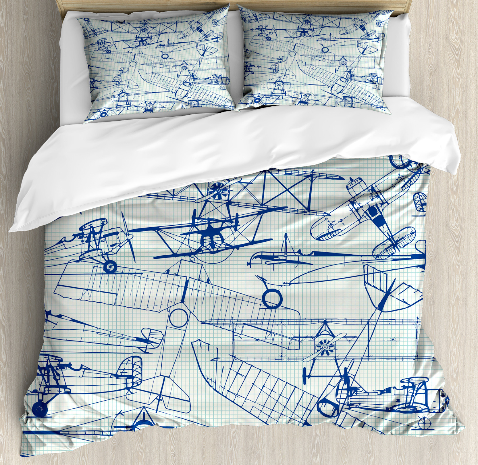 Airplane Duvet Cover Set, Old Airplane Drawings Classic Dated Flight ...
