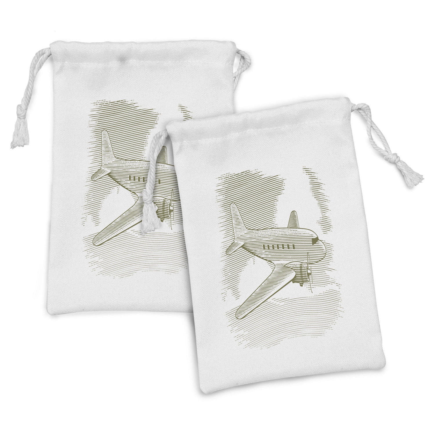 Airplane Fabric Pouch Set of 2, Woodcut Style Inspired Vintage ...