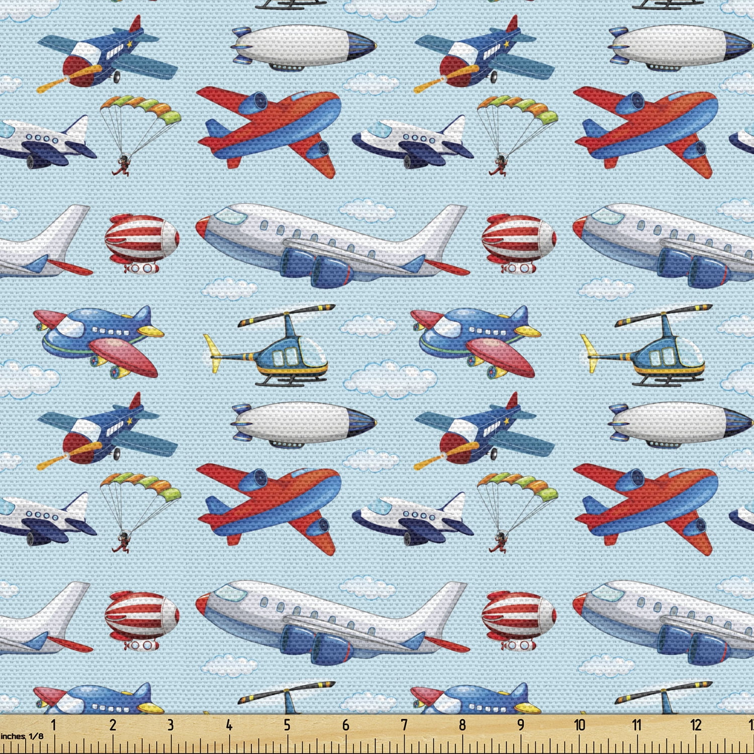 Ambesonne Airplane Fabric by the Yard Upholstery, Aircrafts Sky Diving ...