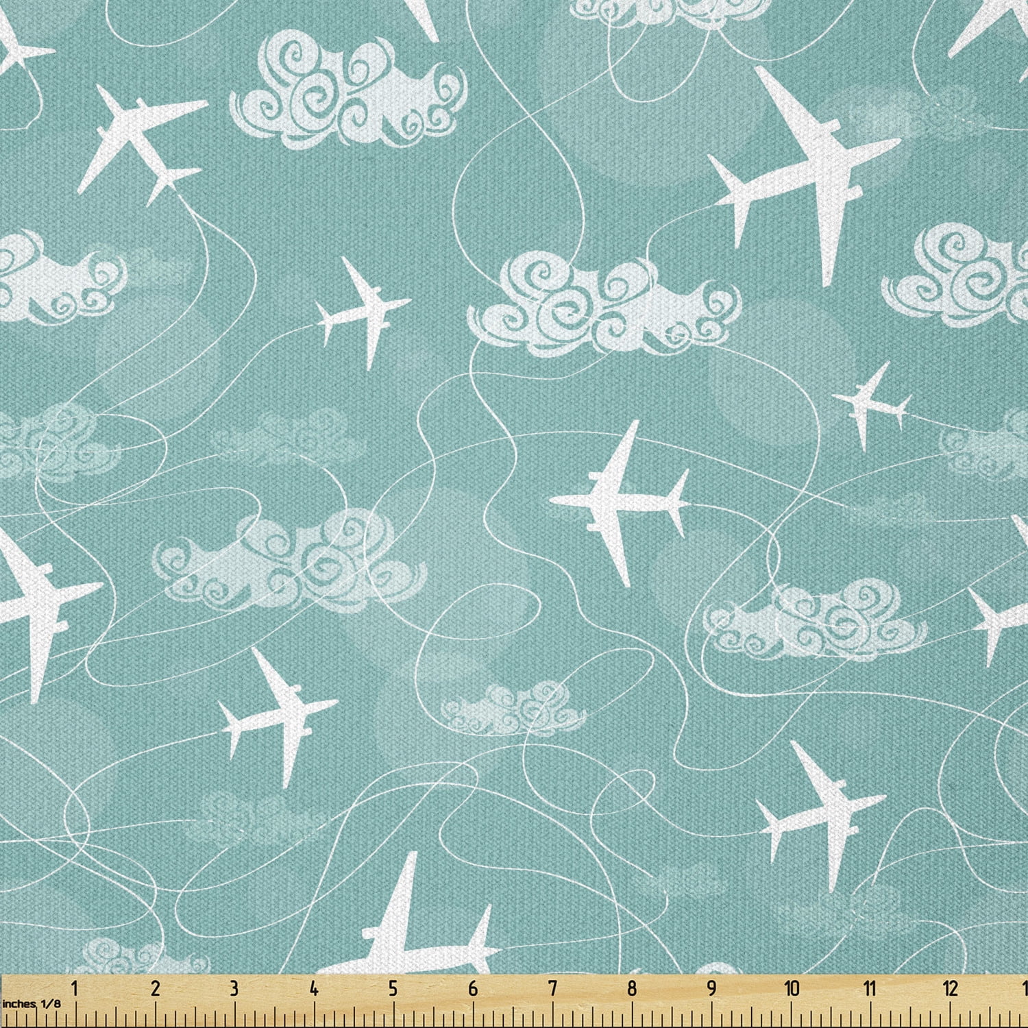 Airplane Fabric by The Yard, Disoriented Flying Jets in Clear Sky with ...