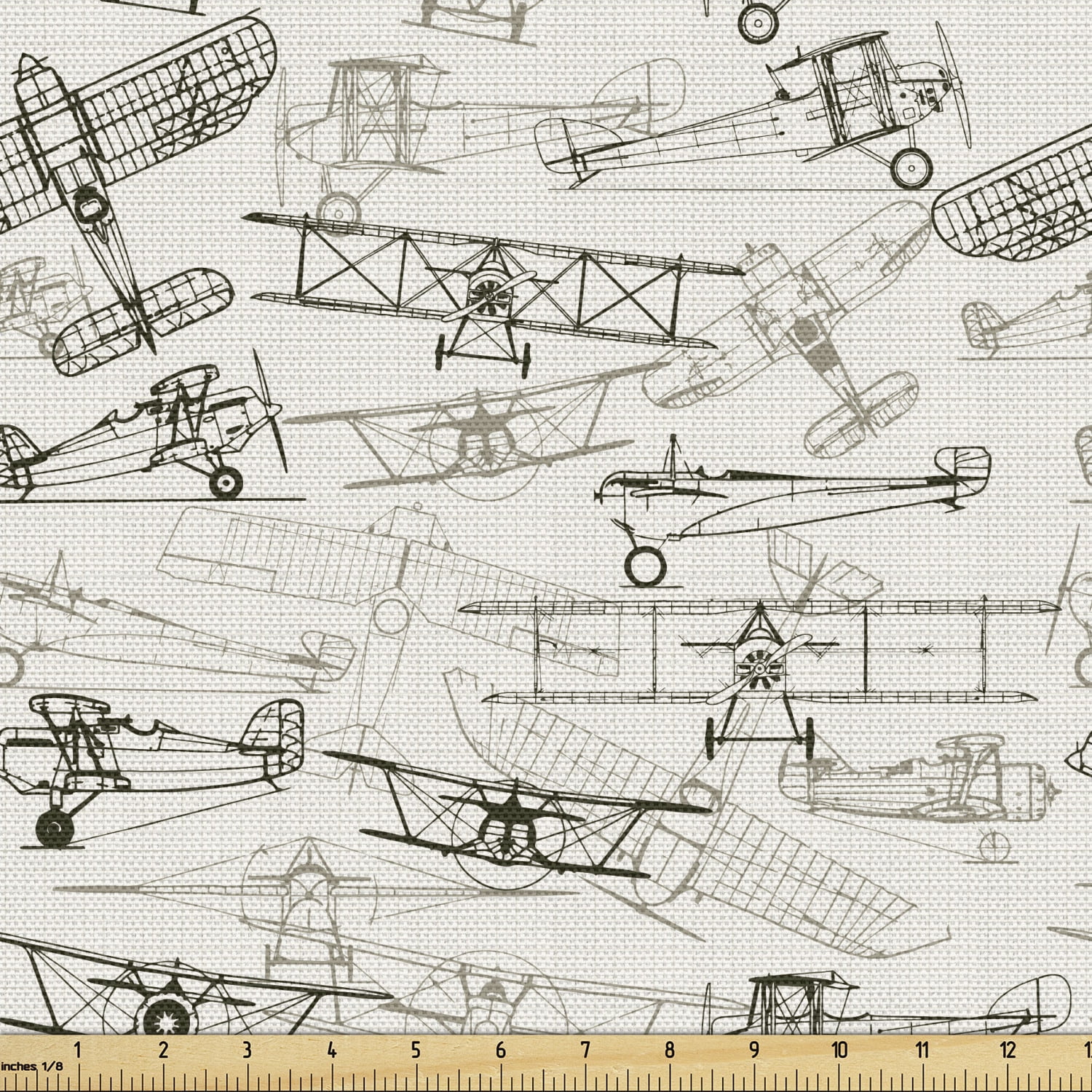 Ambesonne Airplane Fabric by the Yard Upholstery, Retro Planes, 1 Yard ...