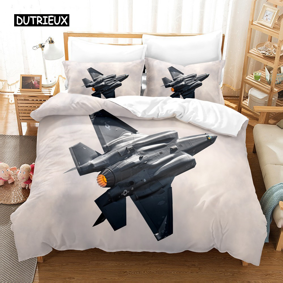 Airplane Fighter Duvet Cover Sky Flying Fighter Bedding Set for Kids ...