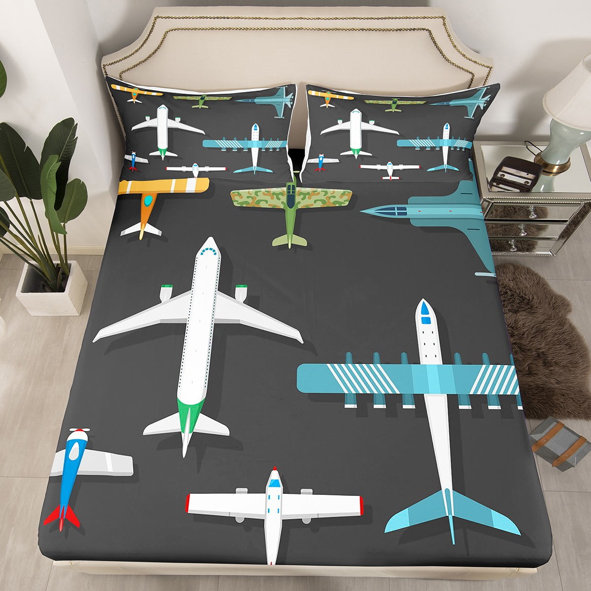 Airplane Fitted Sheet Twin Size,Aircraft Print Bed Sheets Teens Men ...