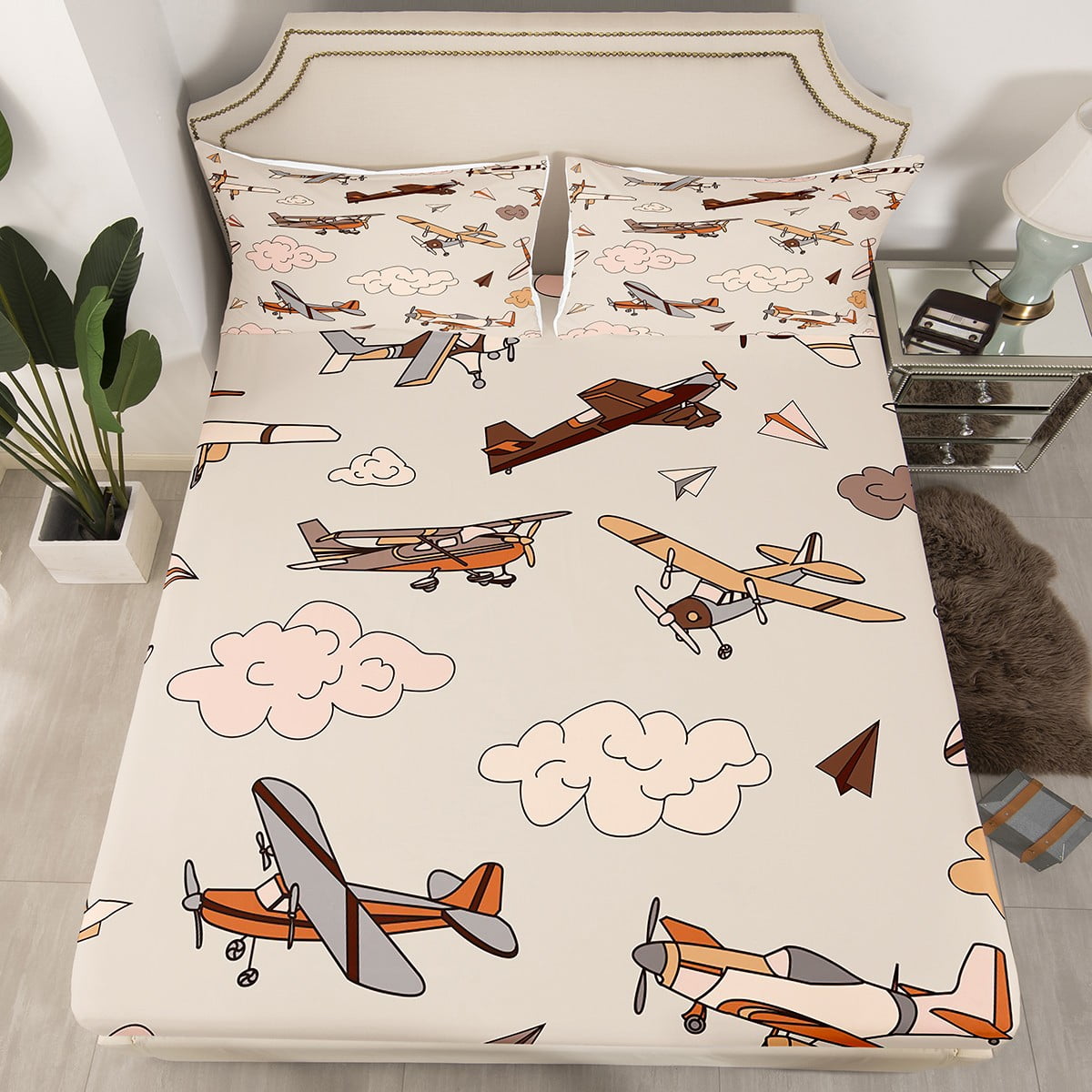 Airplane Fitted Sheet Cute Aviation Aircraft Bed Sheets Queen,Aeroplane ...