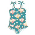Airplane Flower Pattern Girls' One-Piece Swimsuit Bowknot Tie Shoulder ...