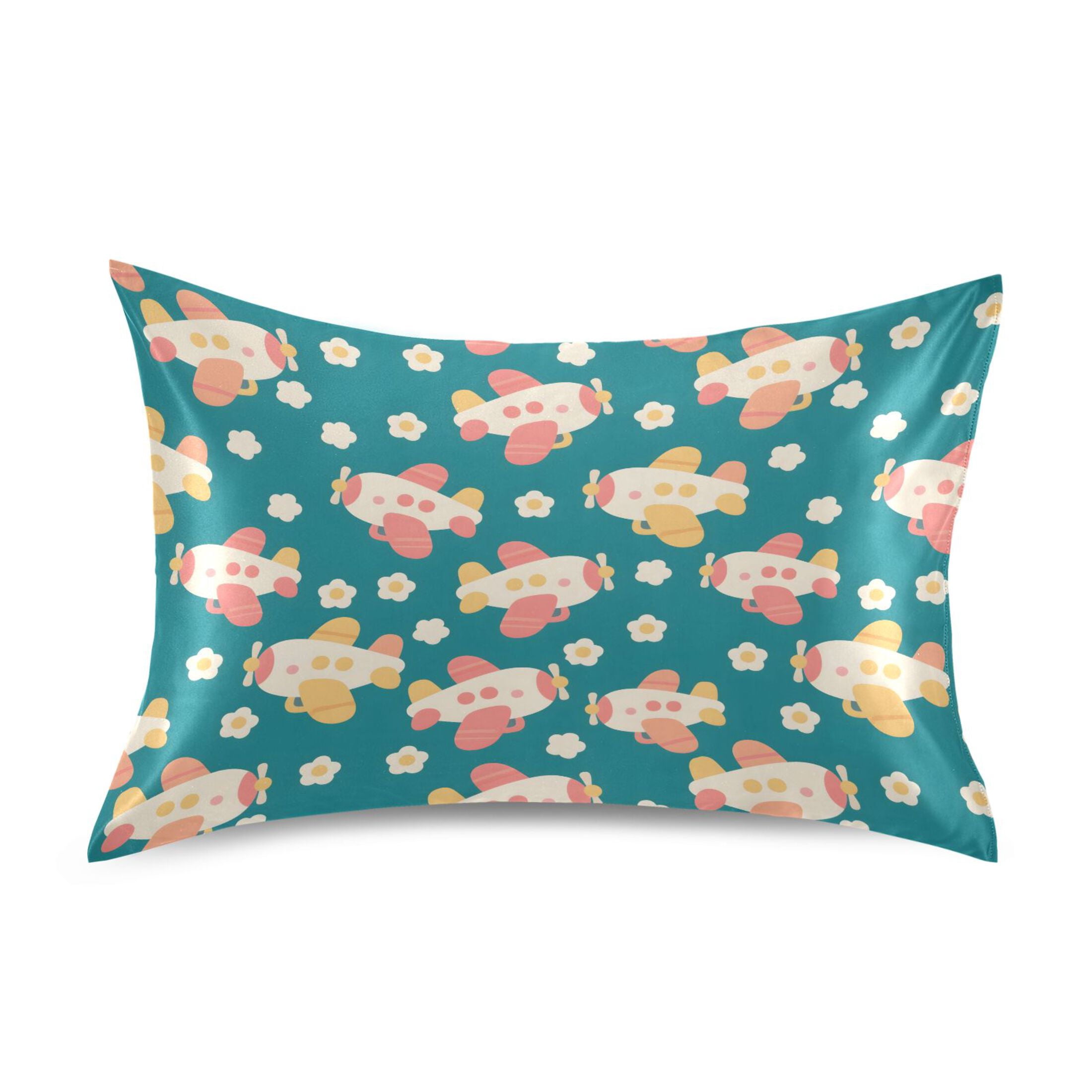 Airplane Flower Pattern Pillowcase Standard Size 20''x26'' Satin Double ...