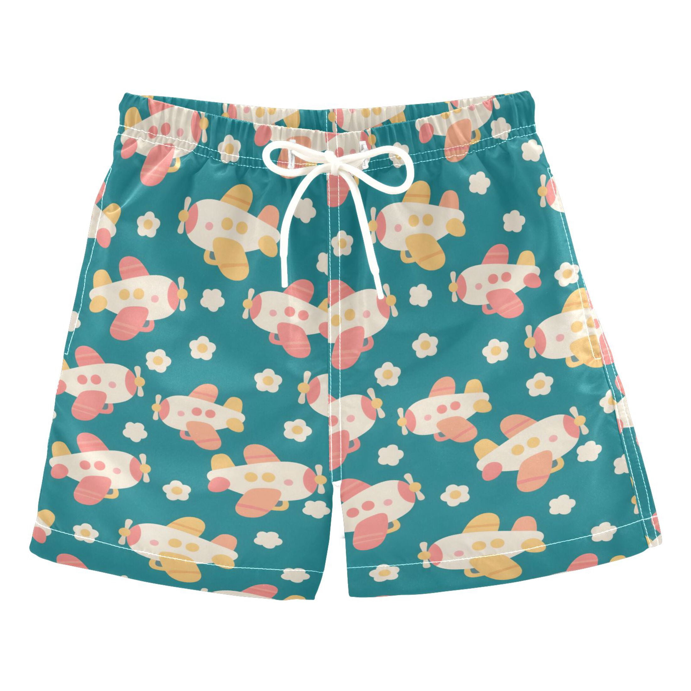 Airplane Flower Pattern Swim Trunks Quick Dry Beach Pool Board Shorts ...