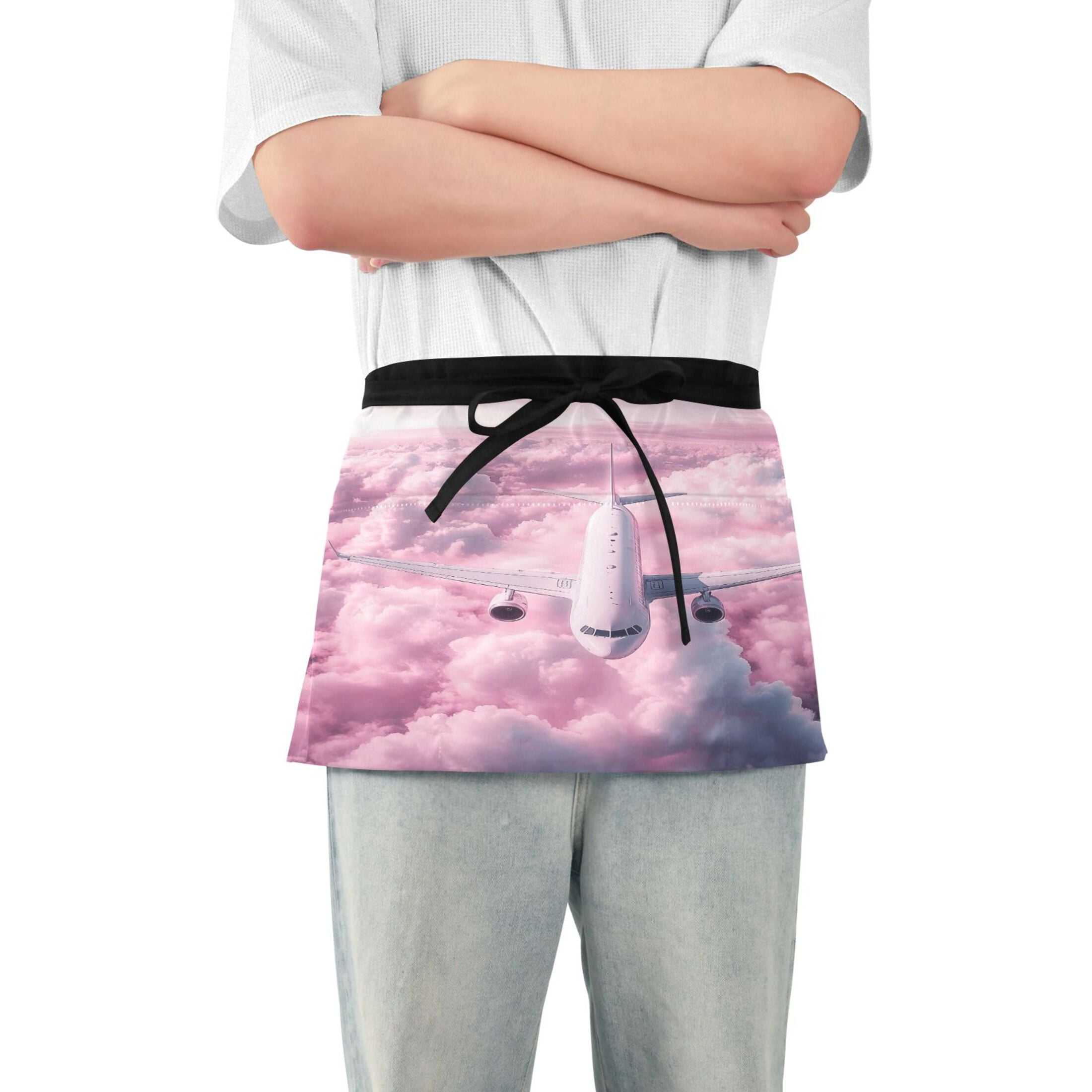 Airplane Fly above Pink Clouds Server Apron with 3 Pockets Waterproof ...