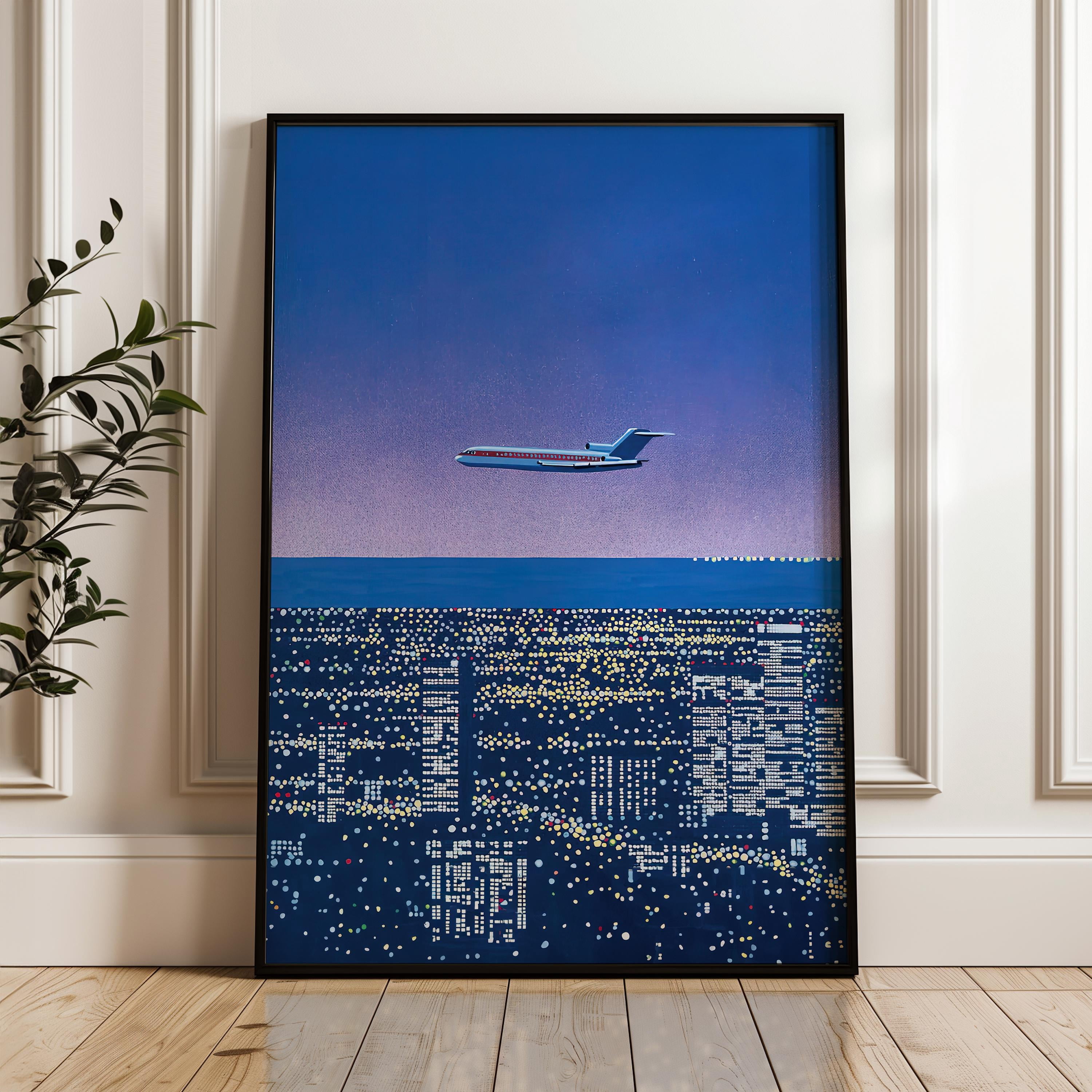 Airplane Flying Over Cityscape Hiroshi Nagai Travel Poster, Japanese ...
