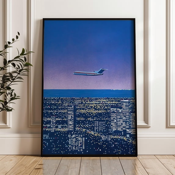 Airplane Flying Over Cityscape Hiroshi Nagai Travel Poster, Japanese ...