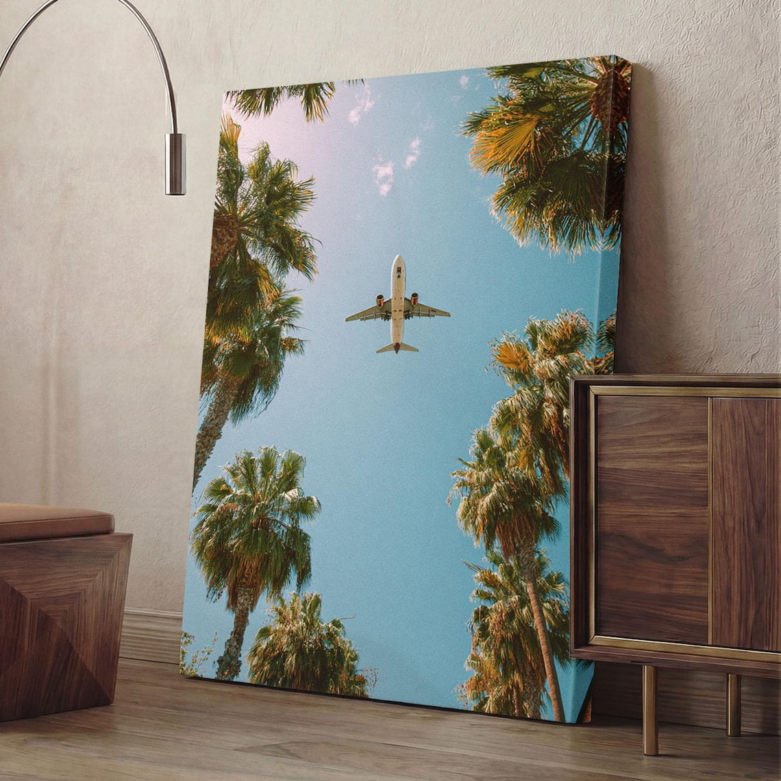 Airplane Flying Over Palm Trees Wall Art Vintage Travel Decor Retro ...