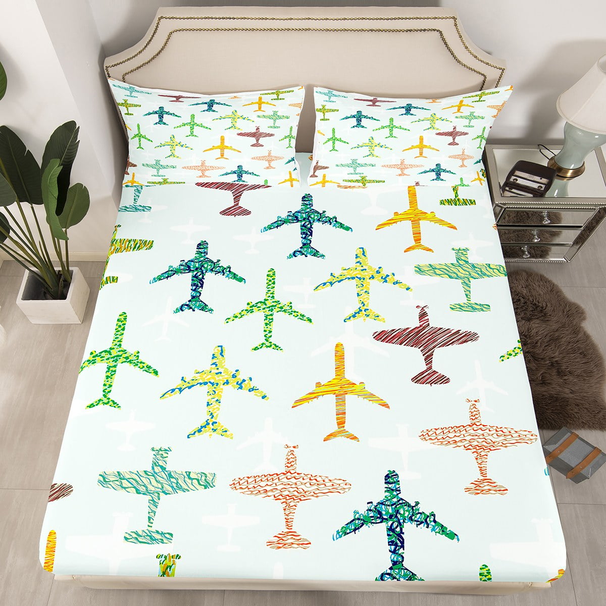 Airplane Full Size Bedding Set Teens ,Abstract Aircraft Print Fitted ...