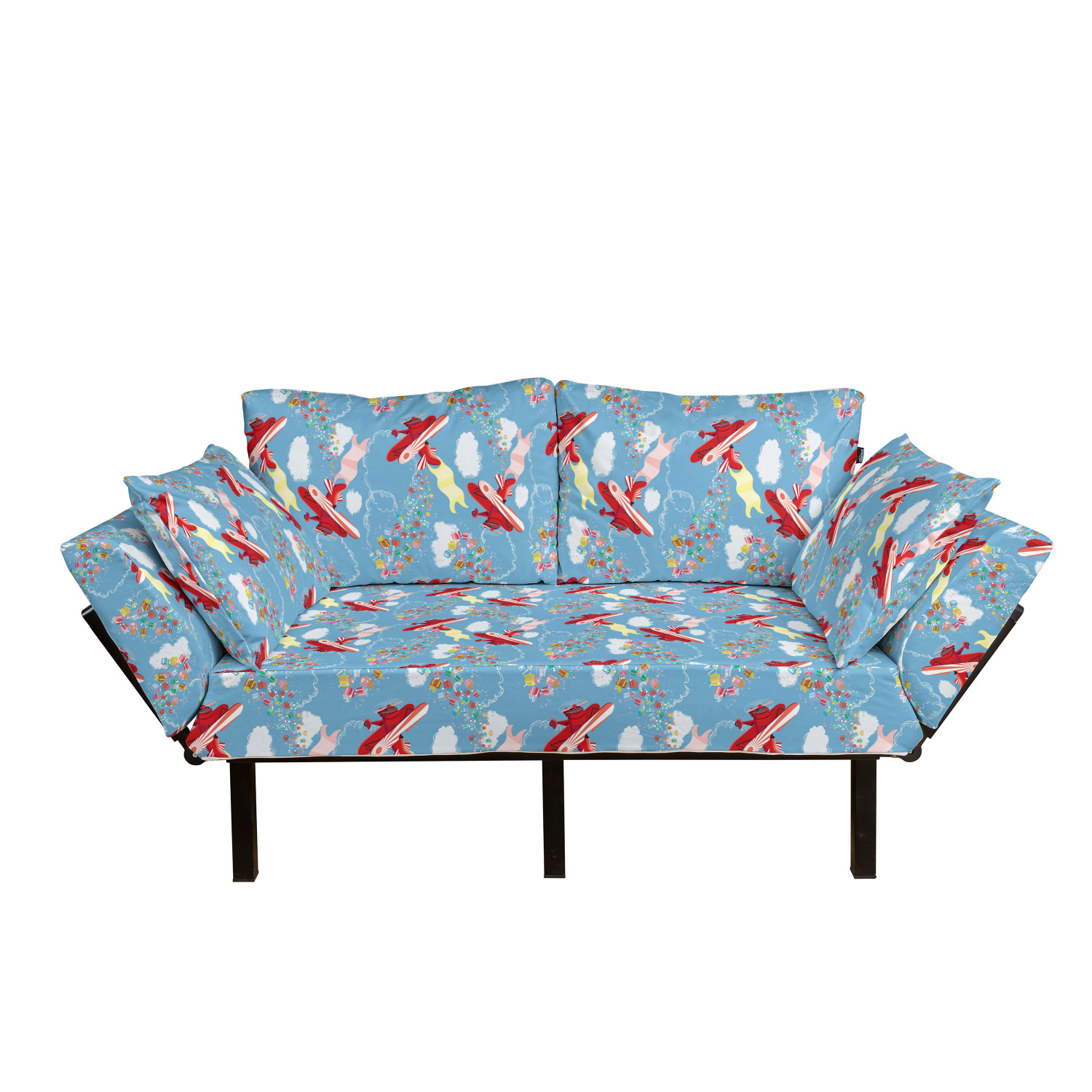 Airplane Futon Couch, Retro Biplanes with Pennants Throwing Present ...