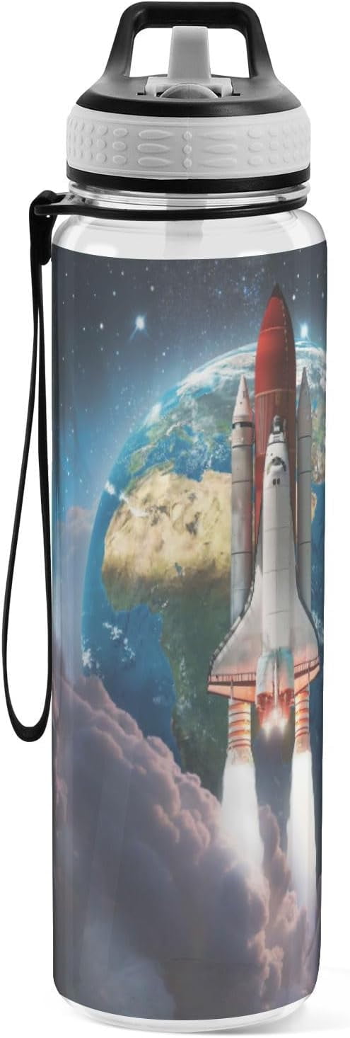 Airplane Galaxy Water Bottle With Straw Sky Sports Bottles Bpa-Free ...